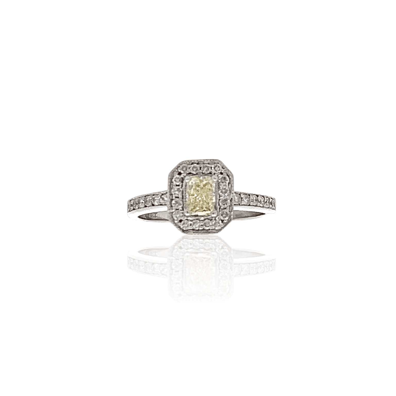 Estate 14K White Gold Radiant-Cut Yellow Diamond & White Diamond Halo ...